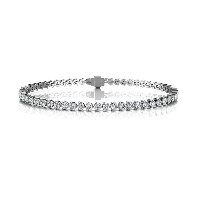 Platinum Three Prongs Diamond Tennis Bracelet '3 Carat' For Sale at 1stDibs