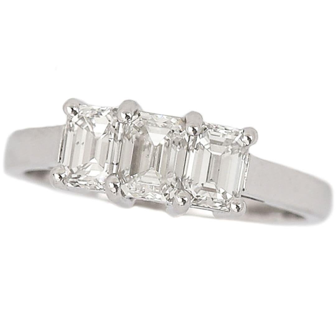Three-Stone Emerald Cut Diamond Engagement Ring at 1stDibs | three ...