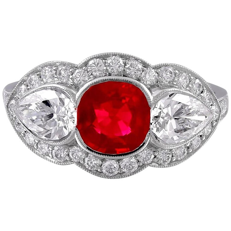 Platinum Three-Stone Ruby and Diamond Ring For Sale at 1stDibs