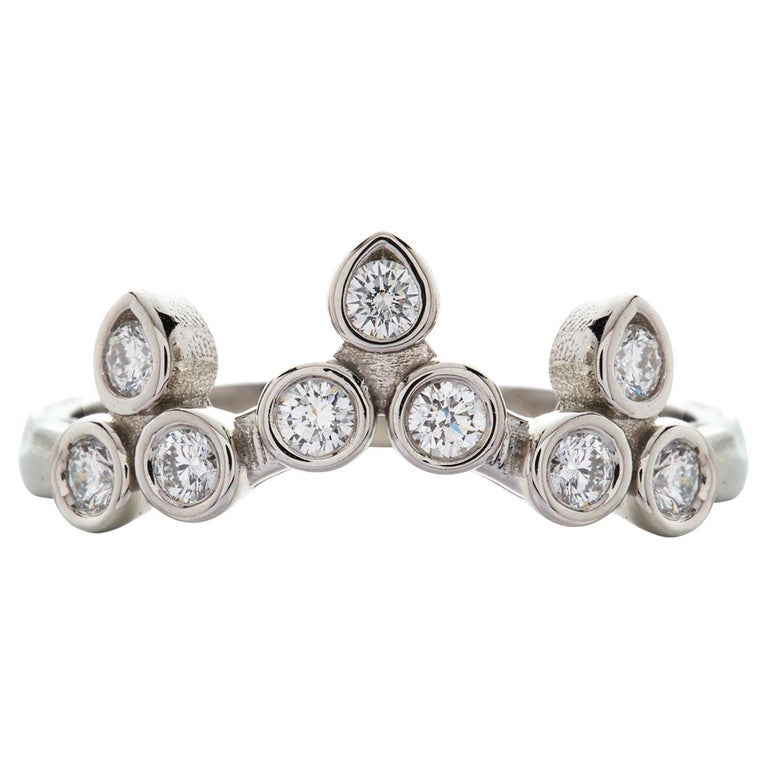 Platinum Turned Out Belgian Tiara Curved Diamond Ring For Sale at 1stDibs
