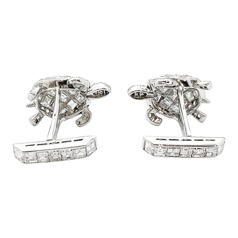 Platinum "Turtle" Cufflinks, Set with Diamonds at 1stDibs