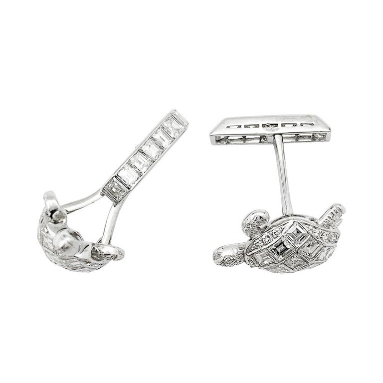 Platinum "Turtle" Cufflinks, Set with Diamonds at 1stDibs