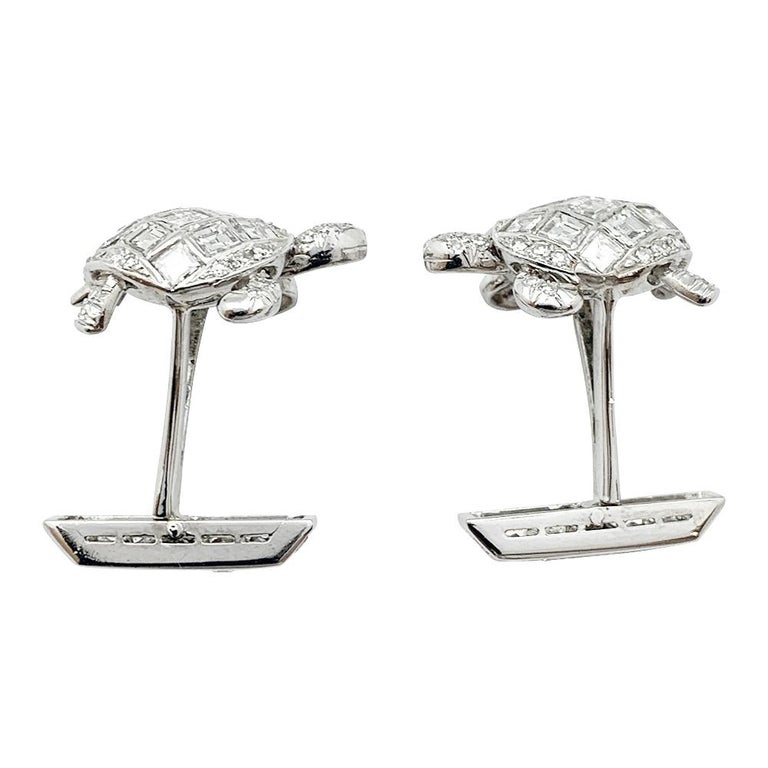 Platinum "Turtle" Cufflinks, Set with Diamonds at 1stDibs