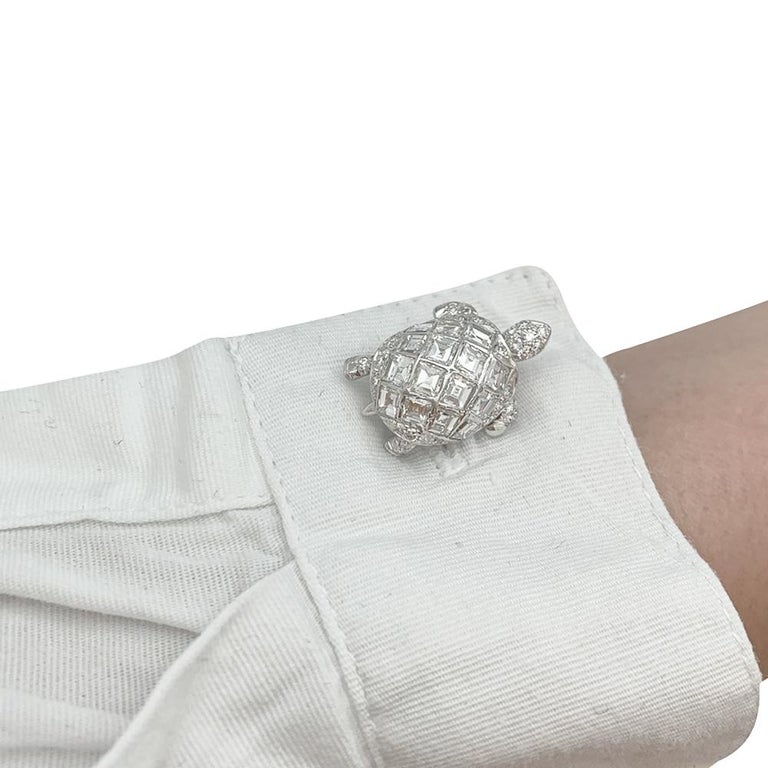 Platinum "Turtle" Cufflinks, Set with Diamonds at 1stDibs