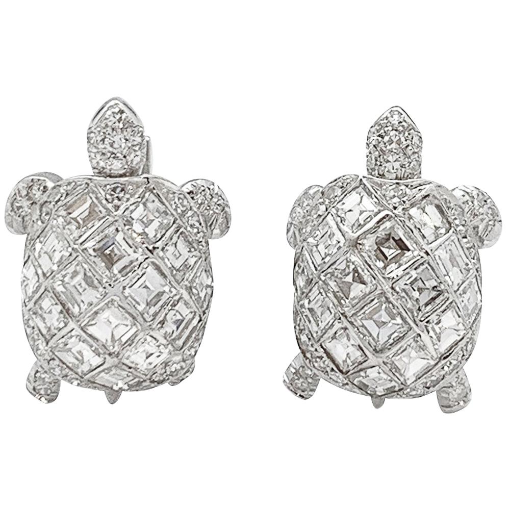 Platinum "Turtle" Cufflinks, Set with Diamonds at 1stDibs
