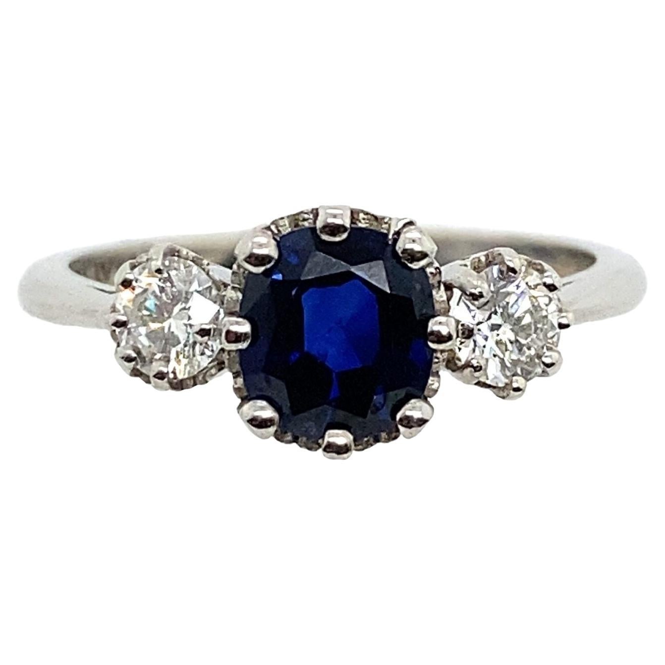 Platinum Very Finest Blue 0.81ct Sapphire 3 Stone Ring with 0.37ct of ...