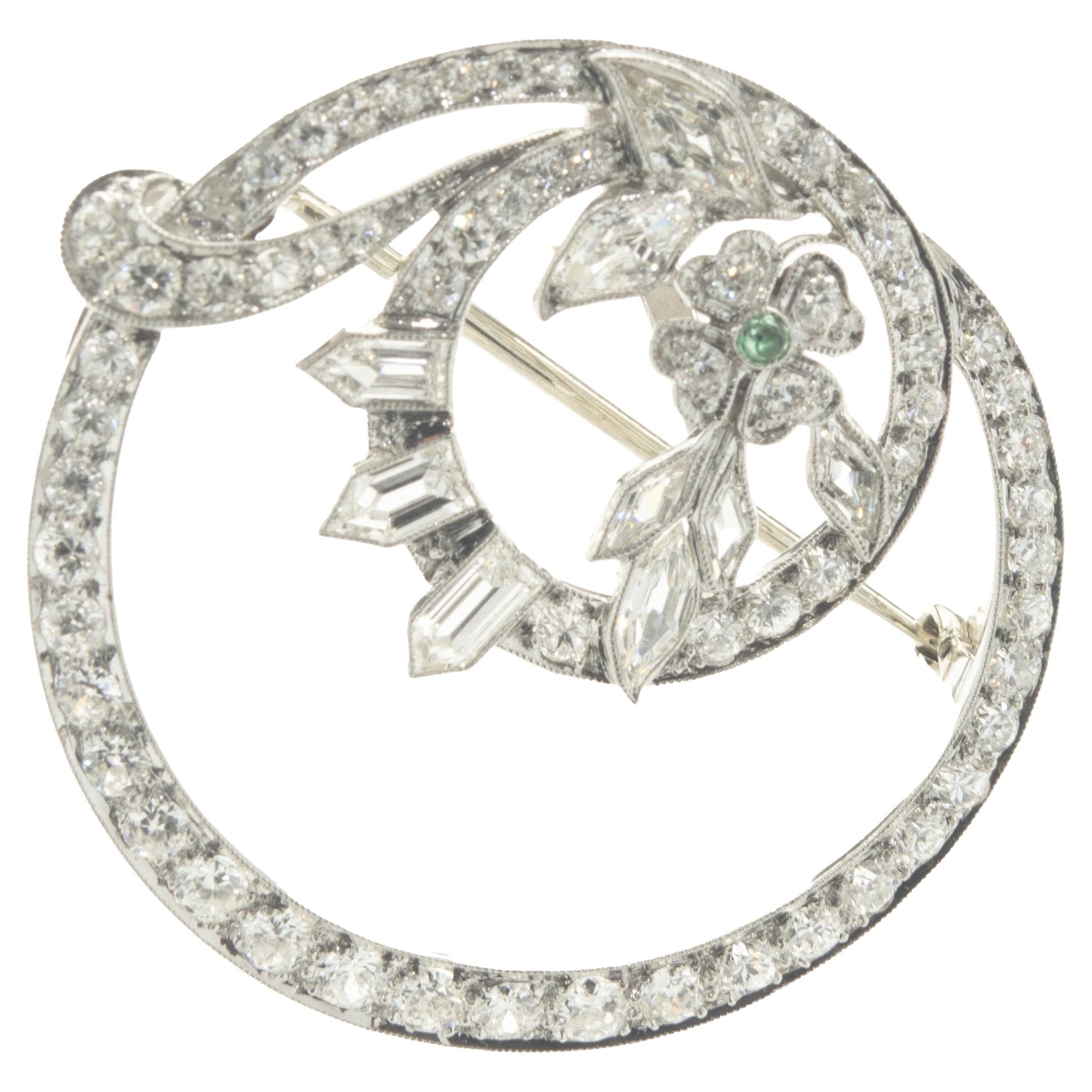 Emerald and Diamond Circle Pin at 1stDibs