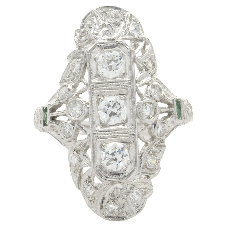 Platinum Vintage Art Deco Diamond Sheild Ring For Sale at 1stDibs