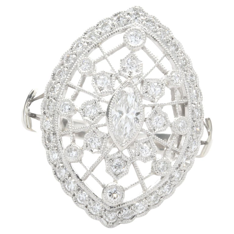 Platinum Vintage Art Deco Diamond Spider Web Ring For Sale at 1stDibs