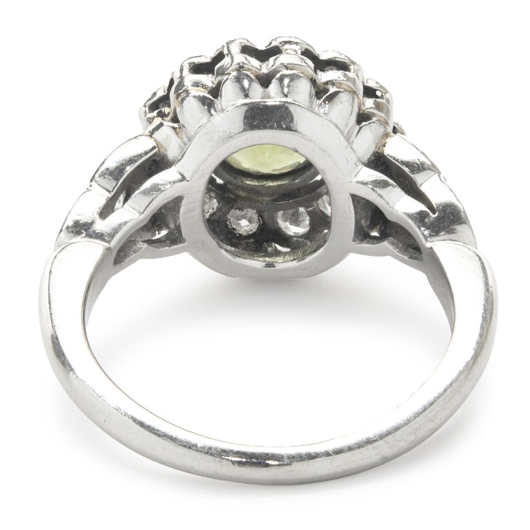 Platinum Vintage Art Deco Green Apple Sapphire and Diamond Ring For ...