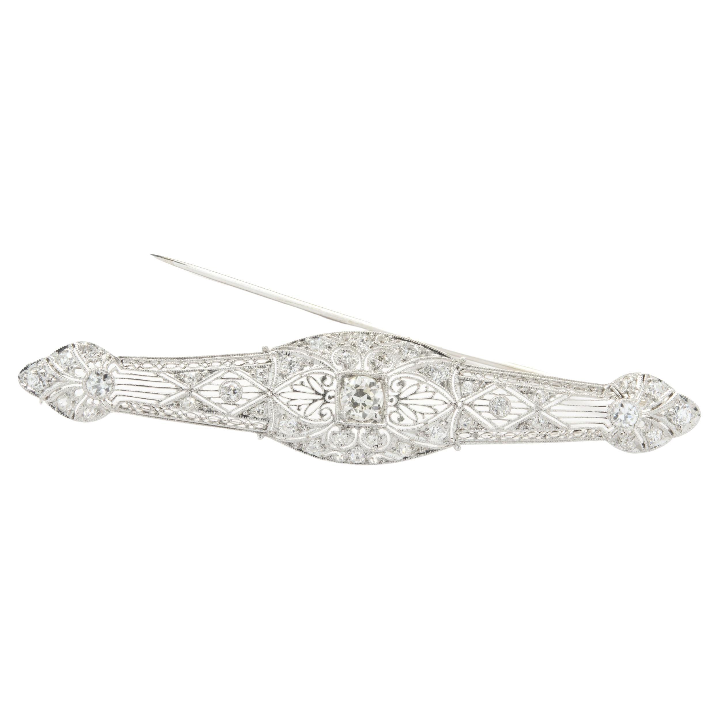 Art Deco Old Mine Cut Diamond Platinum Pin For Sale at 1stDibs