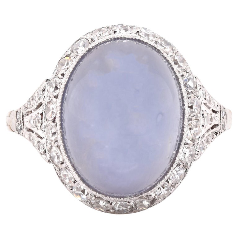 Platinum Vintage Art Deco Style Star Sapphire and Diamond Ring at 1stDibs