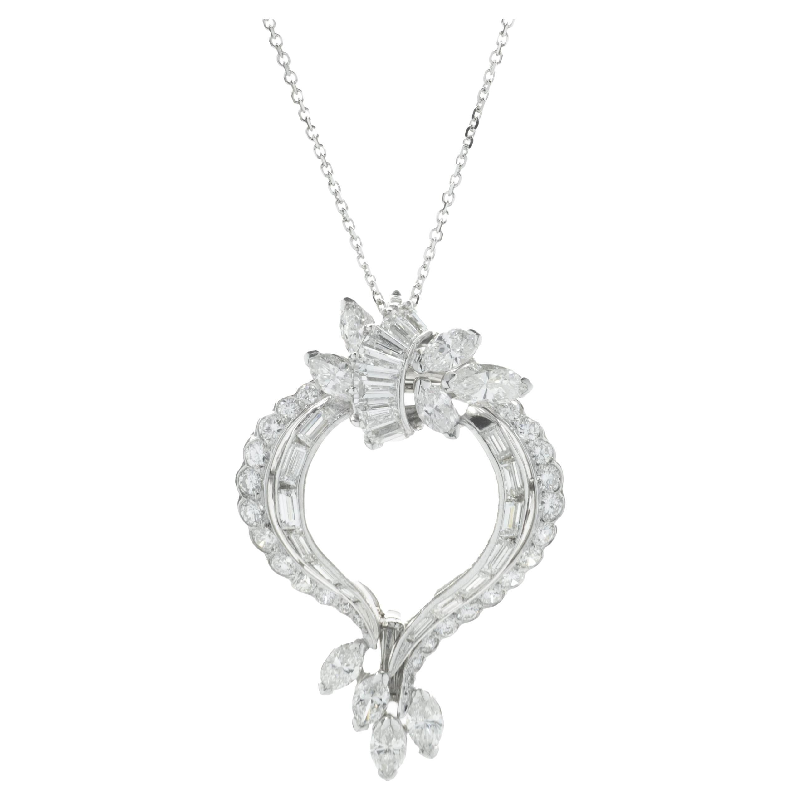 Diamond Gold Open Work Platinum Heart Pendant Necklace at 1stDibs