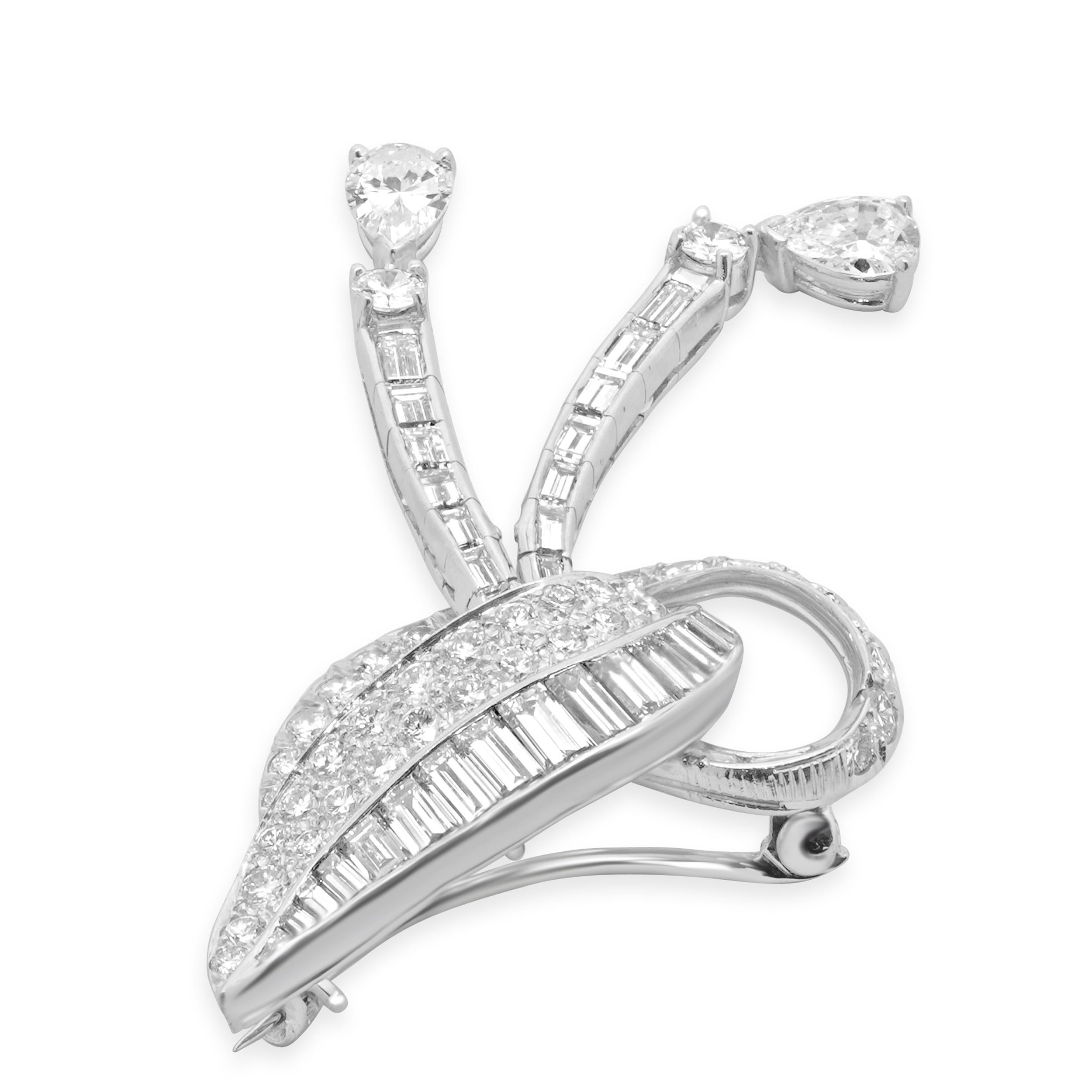 Platinum Vintage Diamond Ribbon Pin For Sale at 1stDibs