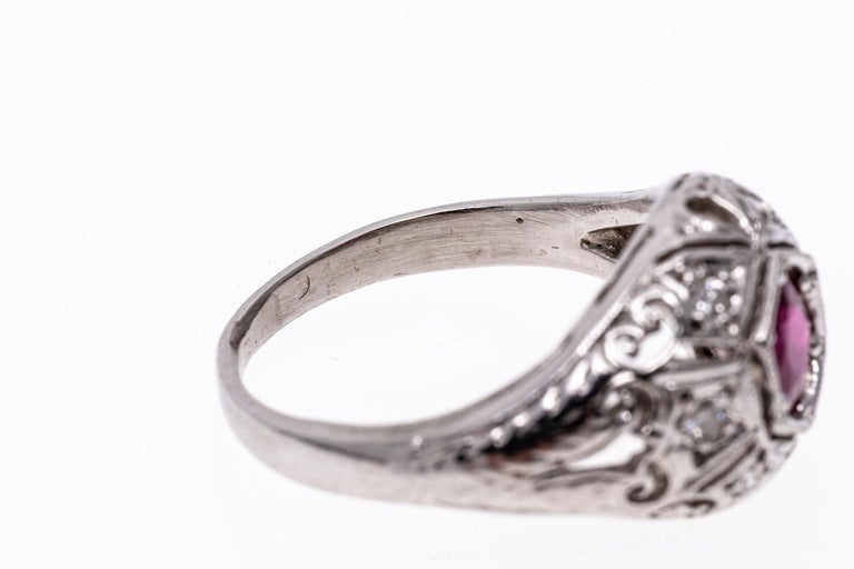 Platinum Vintage Filigree Ruby and Diamond Dome Ring For Sale at 1stDibs