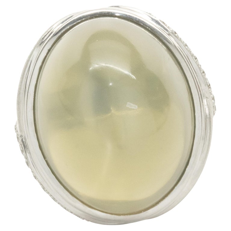 Platinum Vintage Moonstone and Diamond Cocktail Ring For Sale at 1stDibs