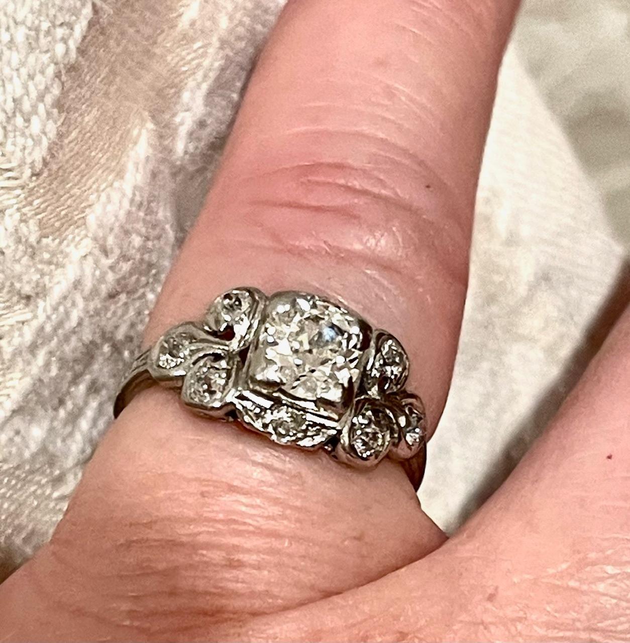 Platinum Vintage Romantic Engagement Ring For Sale at 1stDibs