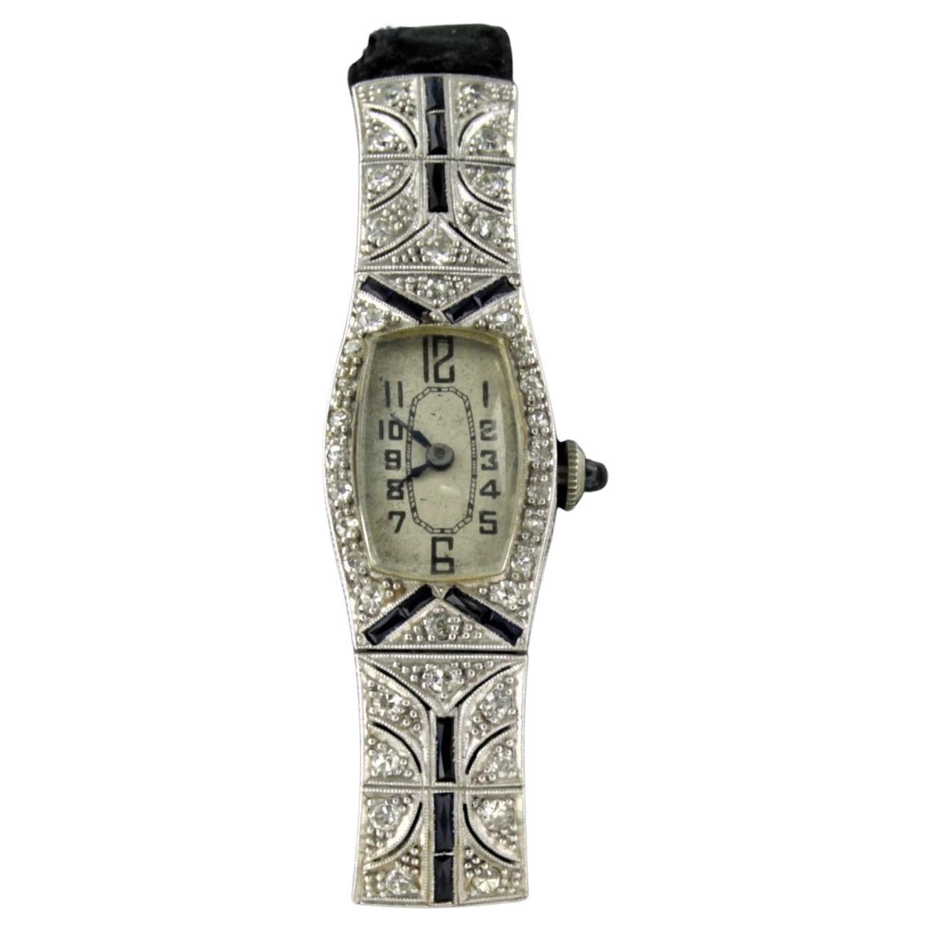 Platinum watch set with sapphire and diamond For Sale at 1stDibs