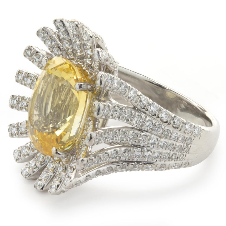 Platinum Yellow Sapphire and Diamond Spray Ring For Sale at 1stDibs