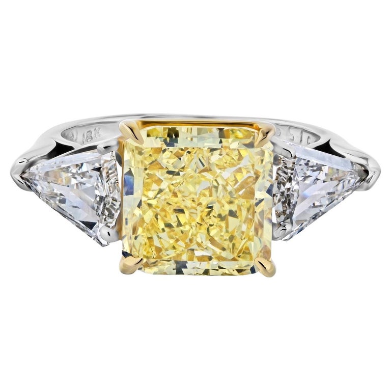Platinum and 18K Yellow Gold Fancy Yellow Three Stone Diamond ...