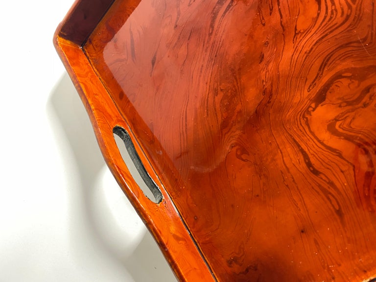 Platter in Wood with Lacquered Painting, Brown Color, England, 1970 For ...