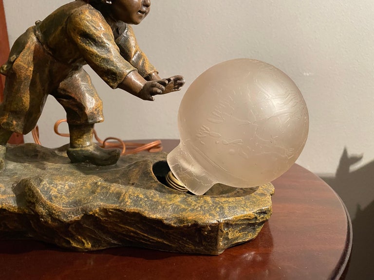 Playful Antique Jugendstil Boy and Snowball Table or Desk Lamp by A. de ...