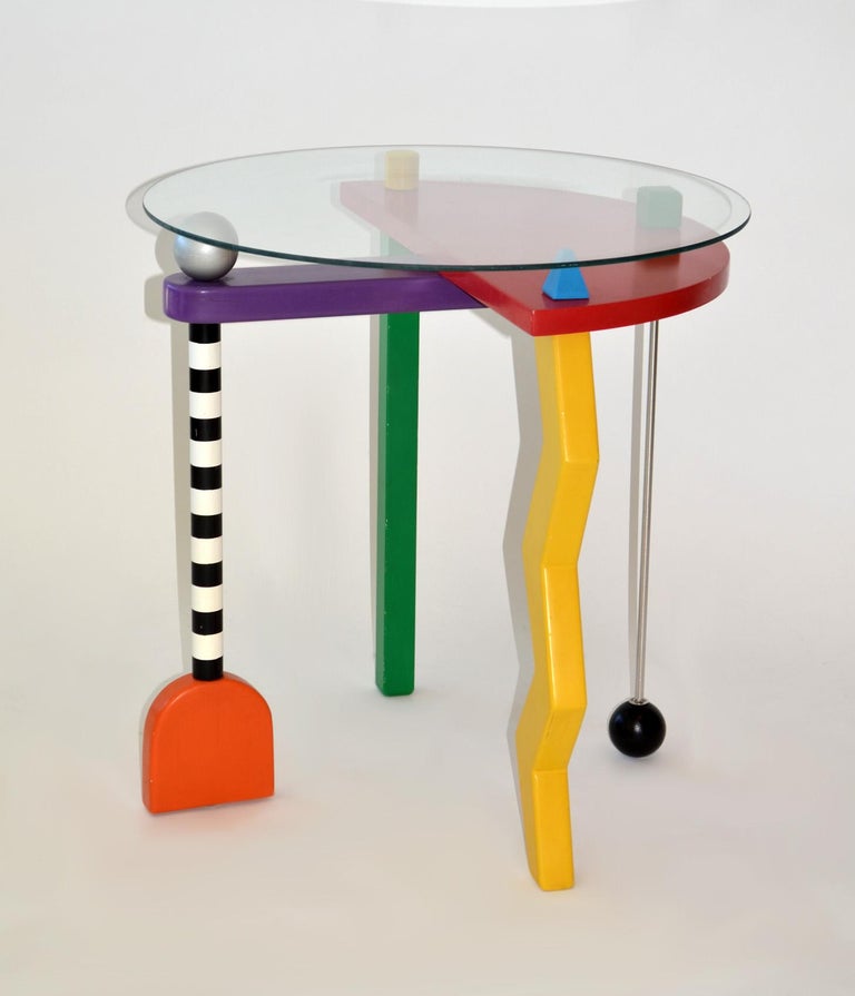 Playful Memphis Style Post Modern Geometric Glass Top Table, USA, 1980s ...