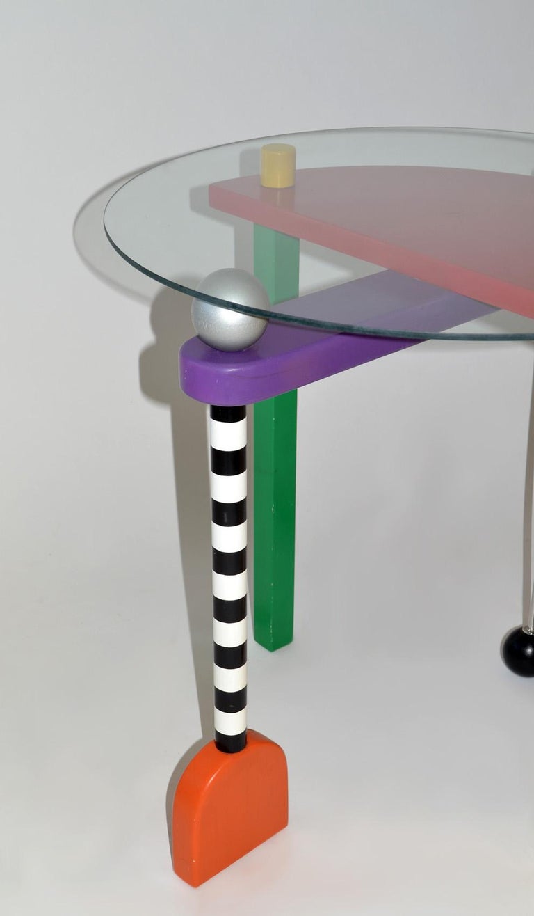 Playful Memphis Style Post Modern Geometric Glass Top Table, USA, 1980s ...