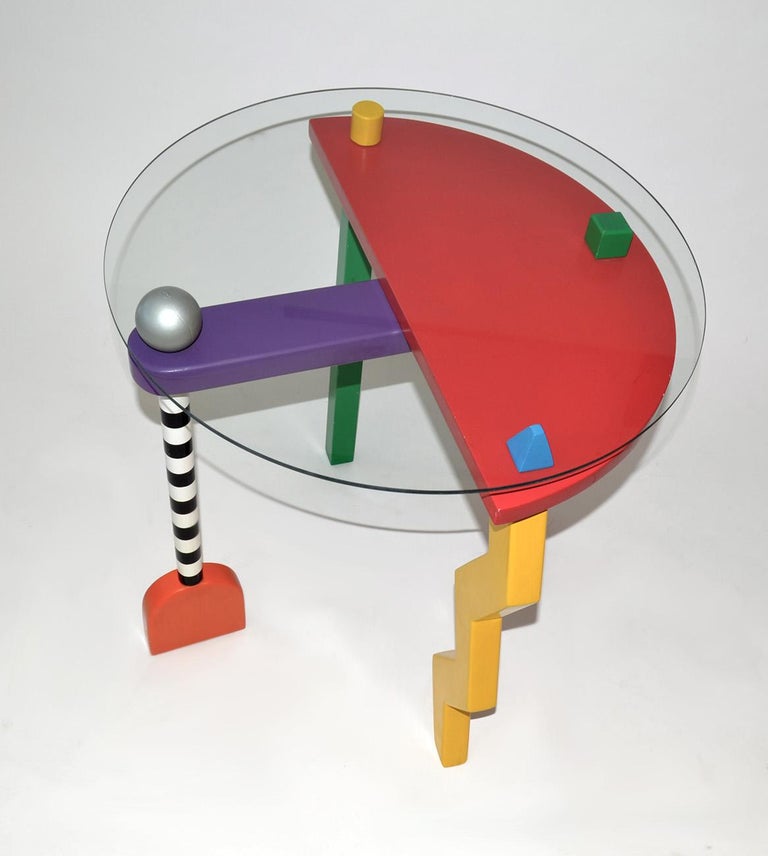 Playful Memphis Style Post Modern Geometric Glass Top Table, USA, 1980s ...