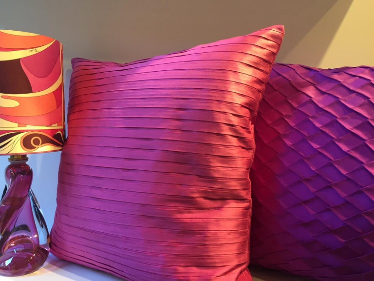 Pleated Silk Cushion Box Pleat Pattern Color Lipstick Pink For Sale at ...