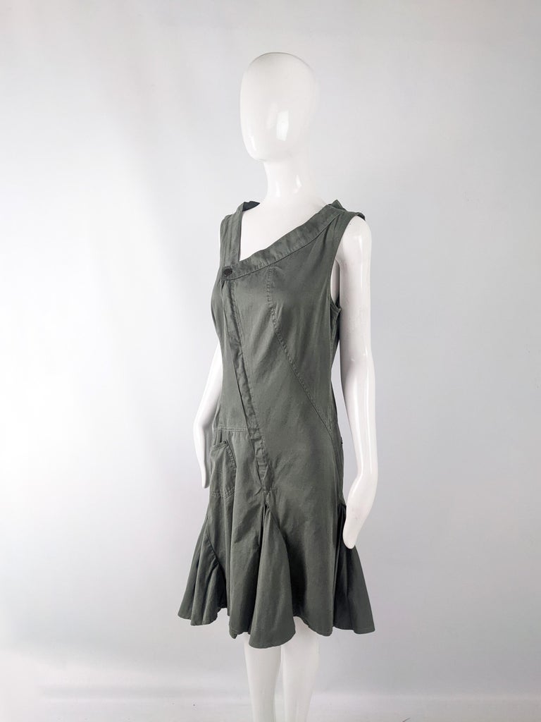 Plein Sud Jeans Vintage Khaki Green Asymmetric Avant Garde Dress, 1990s ...