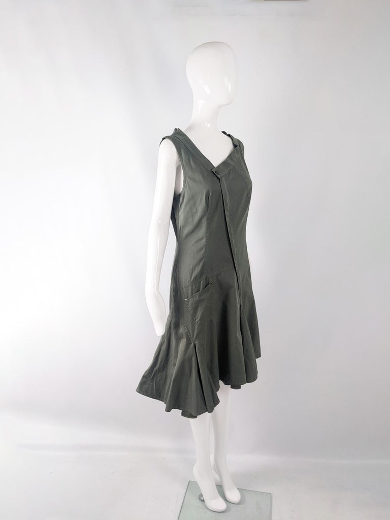 Plein Sud Jeans Vintage Khaki Green Asymmetric Avant Garde Dress, 1990s ...