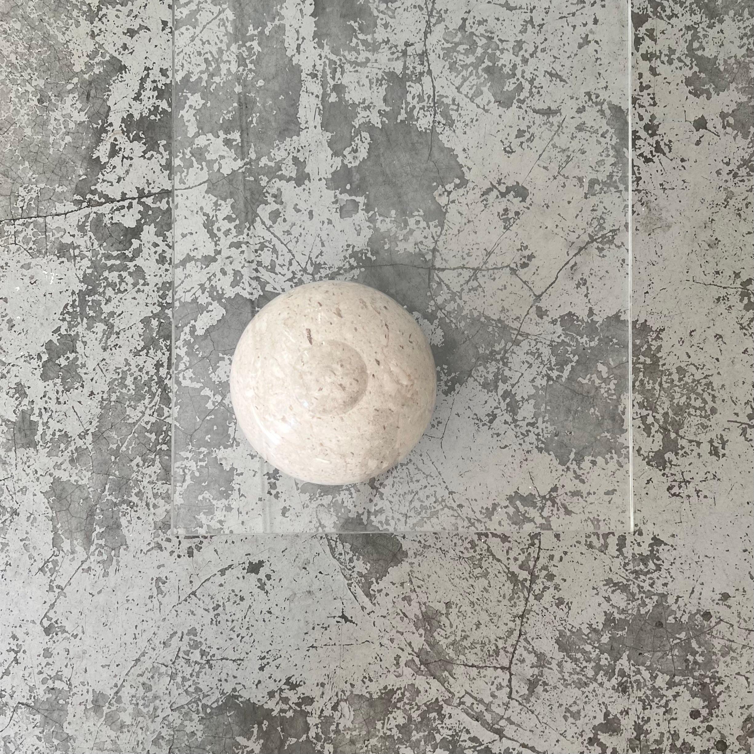 Plexiglas Table with a Spherical Stone Base, 1980s at 1stDibs