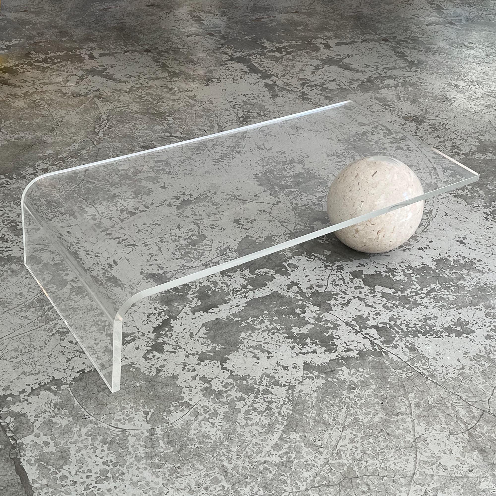 Plexiglas Table with a Spherical Stone Base, 1980s at 1stDibs