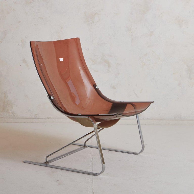 Plexiglass Lounge Chair with Leather Cushion, Italy, 20th Century For ...