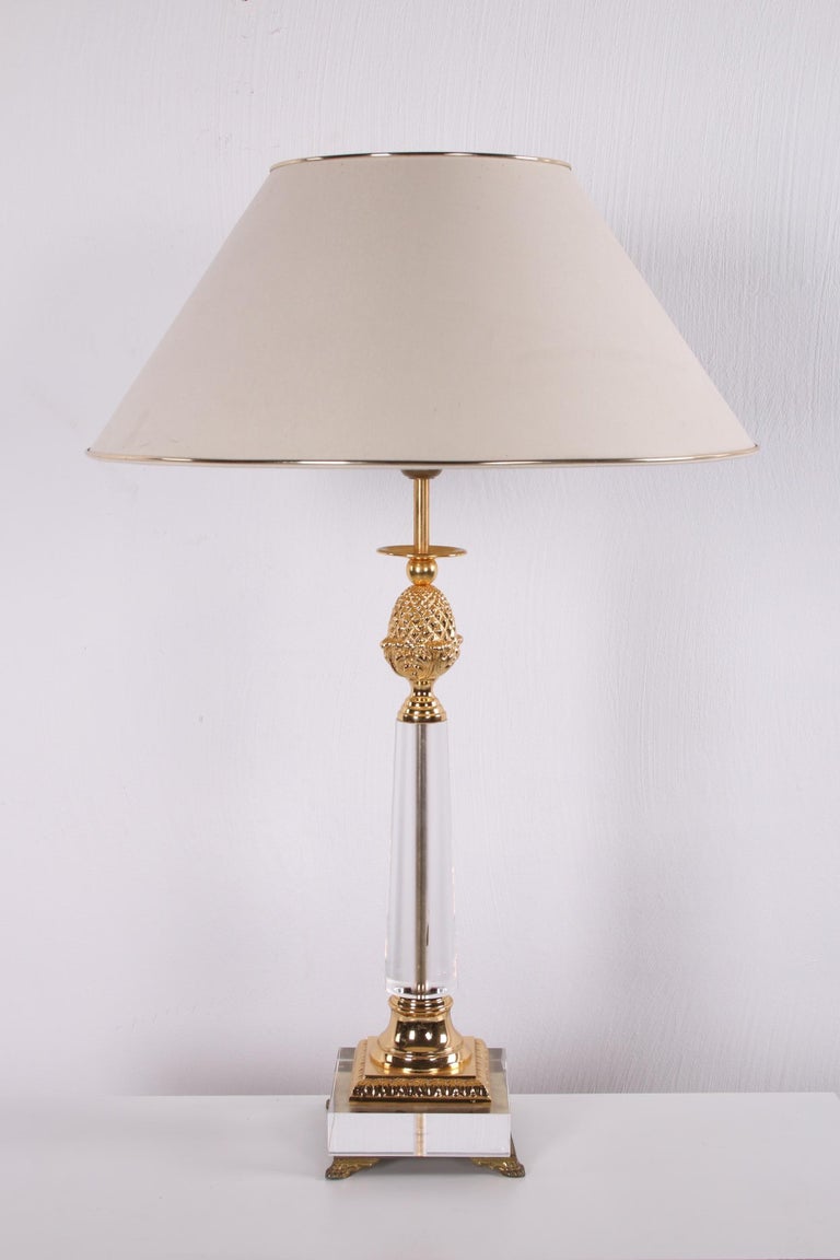 Plexiglass Table Lamp with Golden Elements Hollywood Regency Style For ...