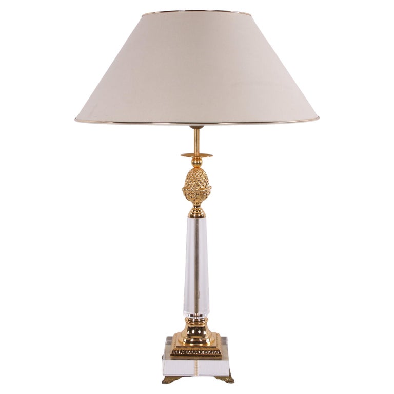 Plexiglass Table Lamp with Golden Elements Hollywood Regency Style For ...