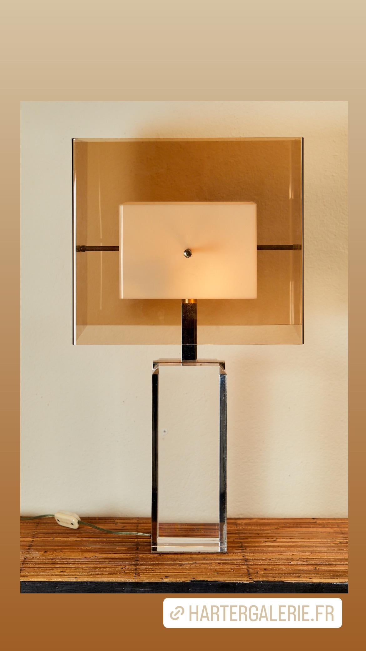 Plexiglass three -color lamp, transparent, white and smoked, circa 1970 ...