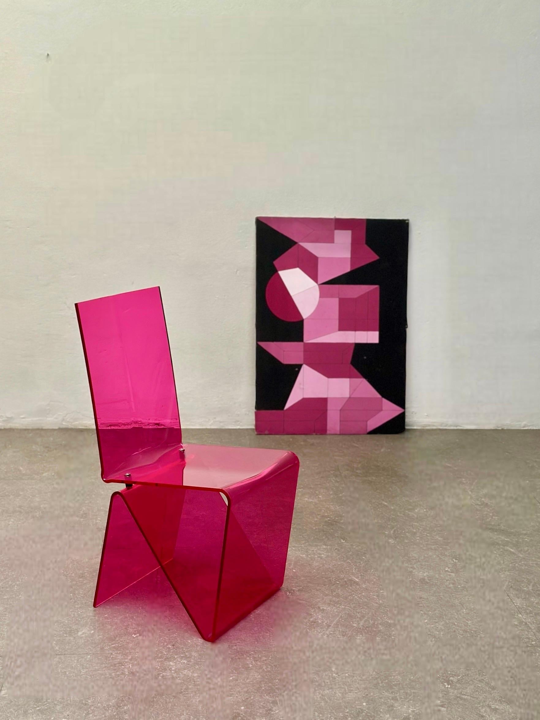"PLI" Chair by Maurice Marty for Roche Bobois in Fuchsia Plexiglass at 1stDibs