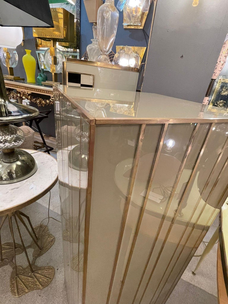 Plinth in Sand Colour Glass and Brass Decorations, Italy, 1980s For ...