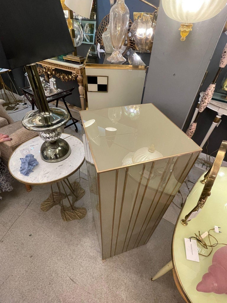 Plinth in Sand Colour Glass and Brass Decorations, Italy, 1980s For ...