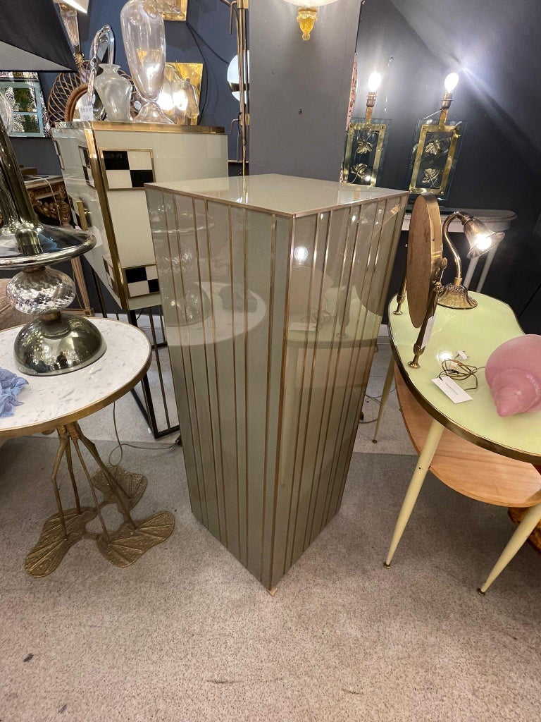 Plinth in Sand Colour Glass and Brass Decorations, Italy, 1980s For ...