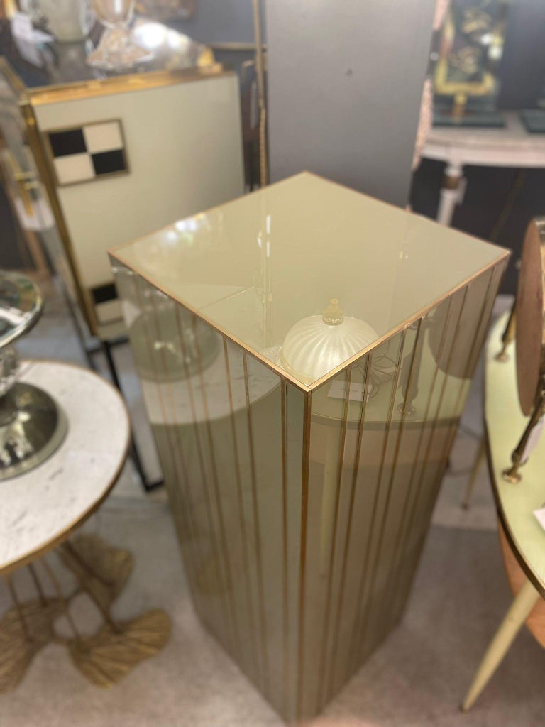 Plinth in Sand Colour Glass and Brass Decorations, Italy, 1980s For ...