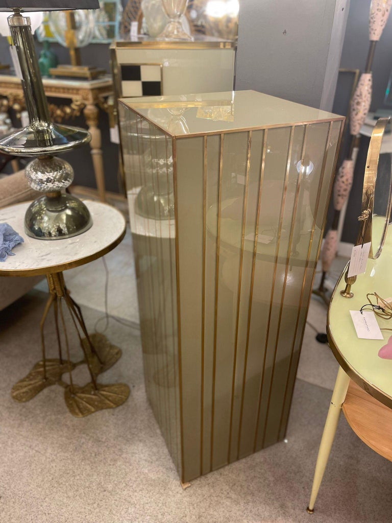 Plinth in Sand Colour Glass and Brass Decorations, Italy, 1980s For ...