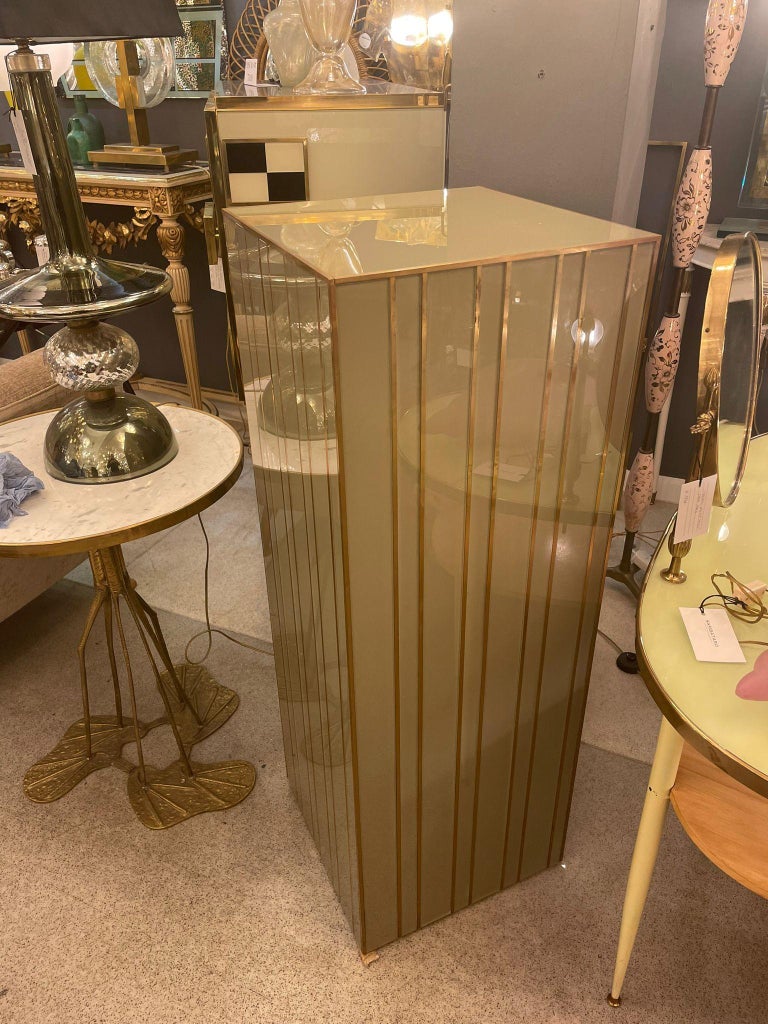 Plinth in Sand Colour Glass and Brass Decorations, Italy, 1980s For ...