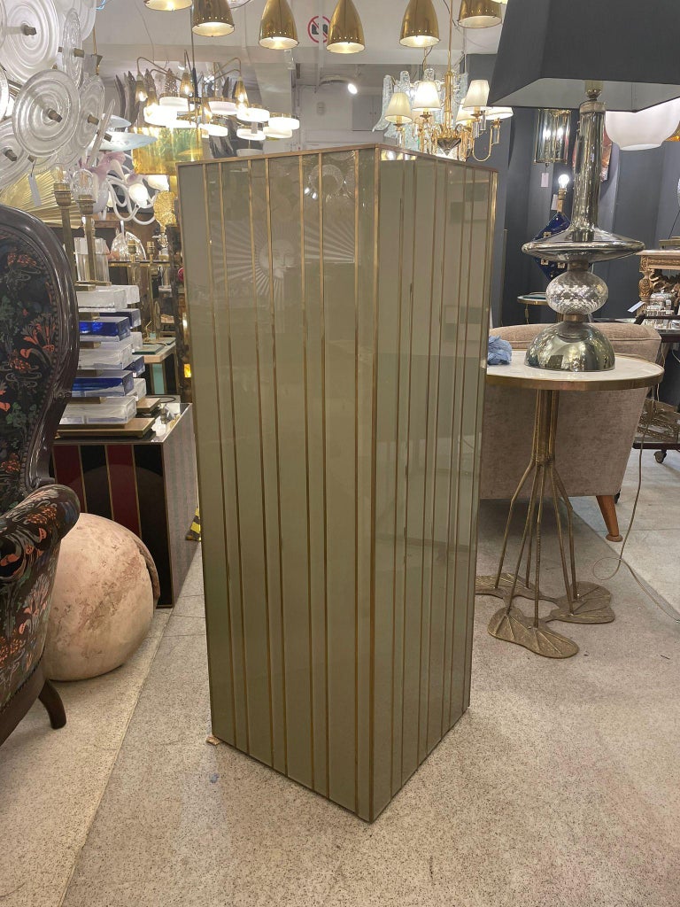 Plinth in Sand Colour Glass and Brass Decorations, Italy, 1980s For ...