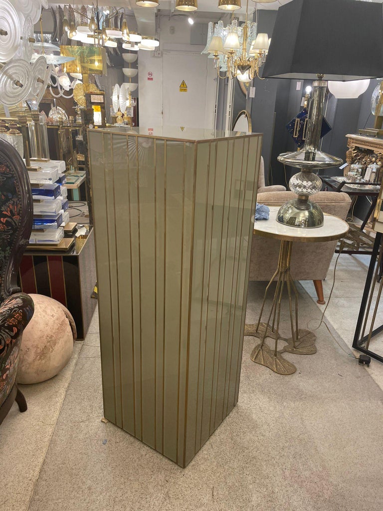 Plinth in Sand Colour Glass and Brass Decorations, Italy, 1980s For ...