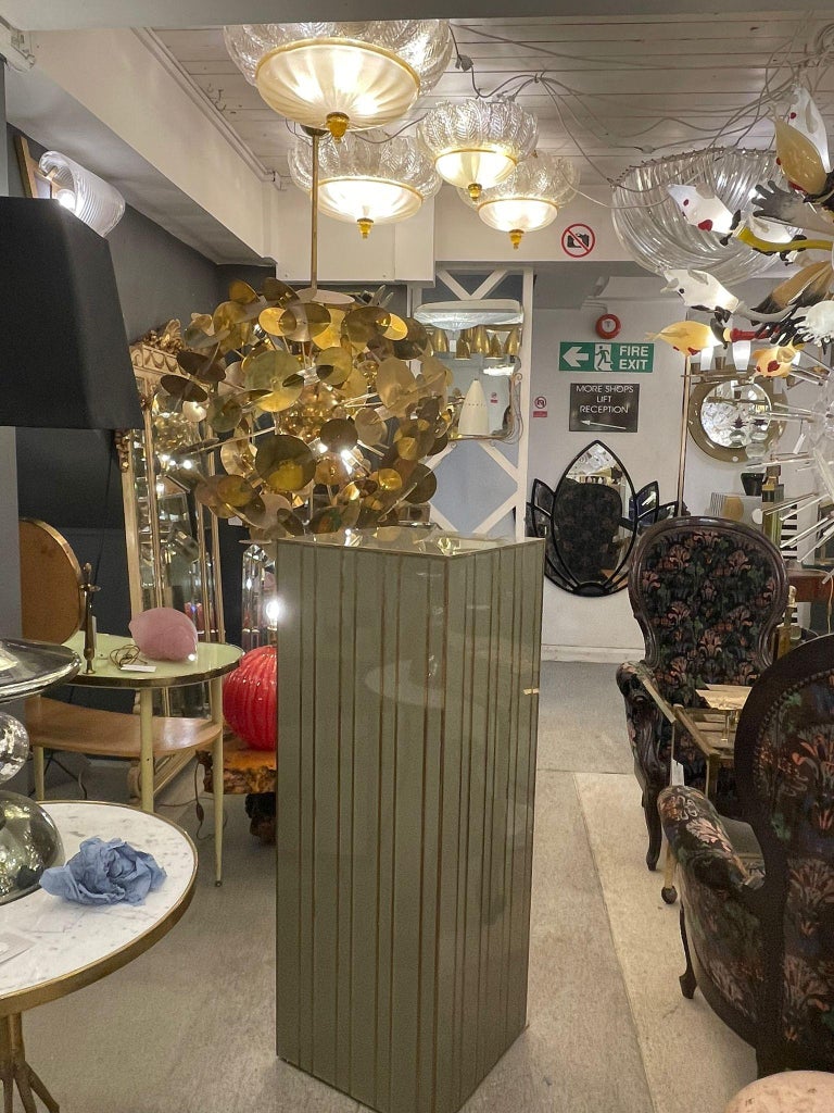 Plinth in Sand Colour Glass and Brass Decorations, Italy, 1980s For ...