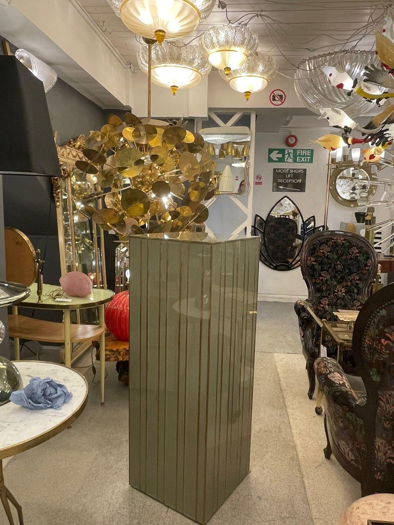 Plinth in Sand Colour Glass and Brass Decorations, Italy, 1980s For ...