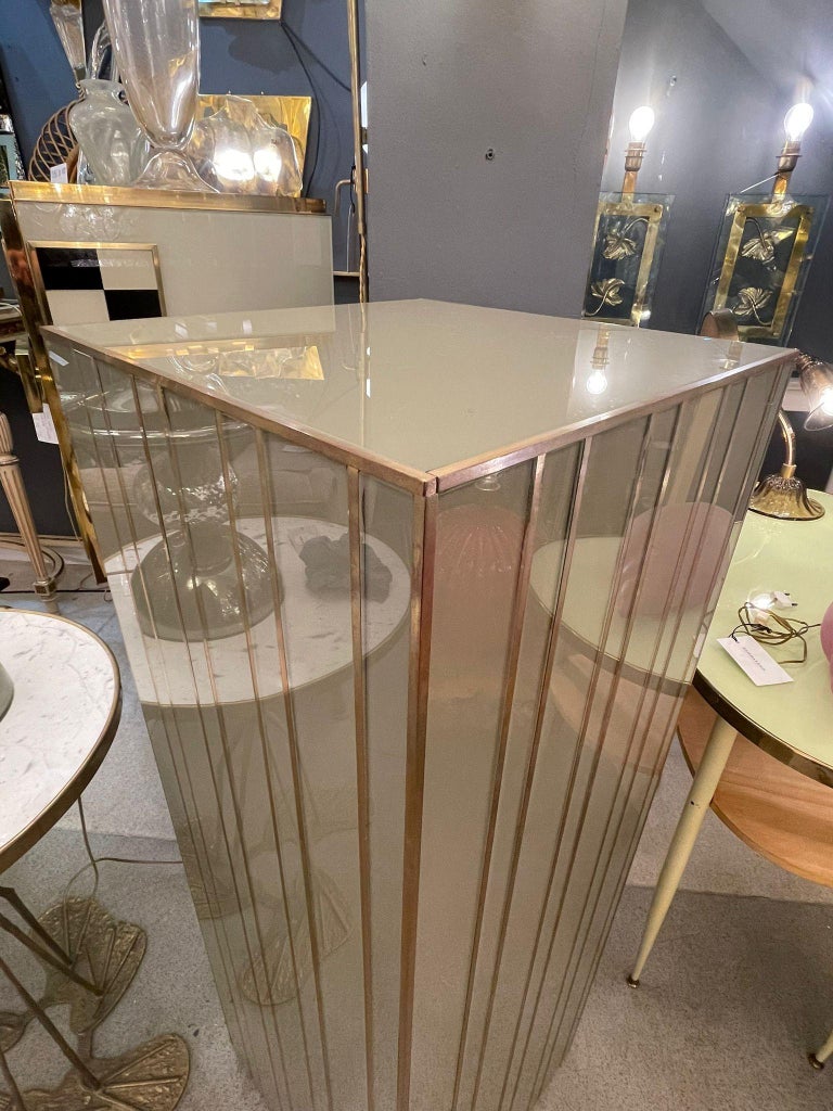 Plinth in Sand Colour Glass and Brass Decorations, Italy, 1980s For ...
